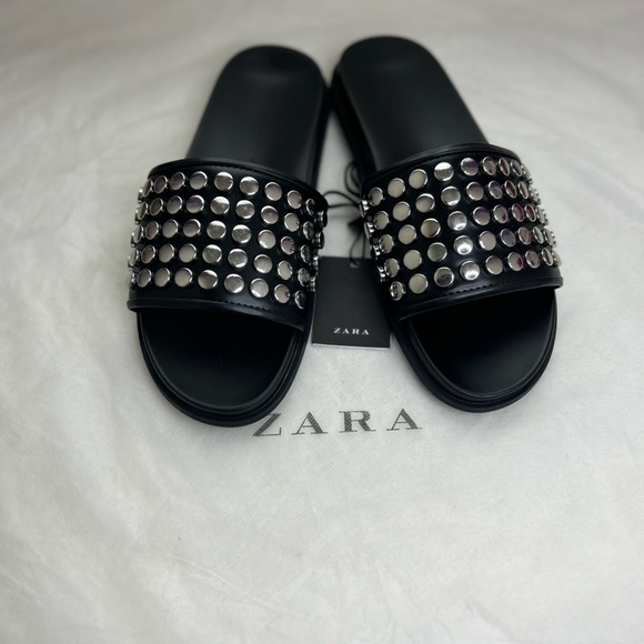 Zara | Shoes | Zara Black Studded Slides | Poshmark